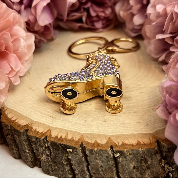 Accessories | Purple And Gold Crystal Roller Skate Keychain Charm ...